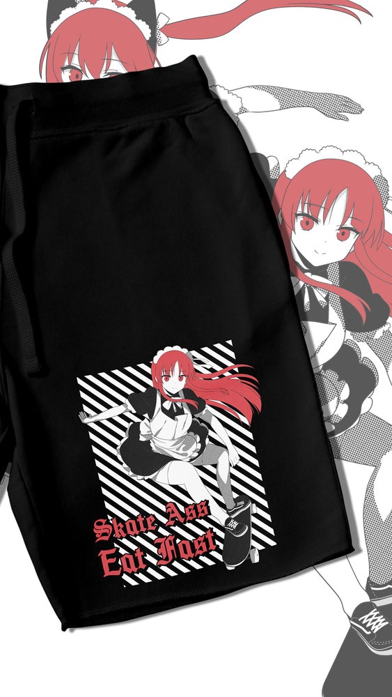 "SKATING MAIDS" Cotton Shorts Black – fuwafuwa.us